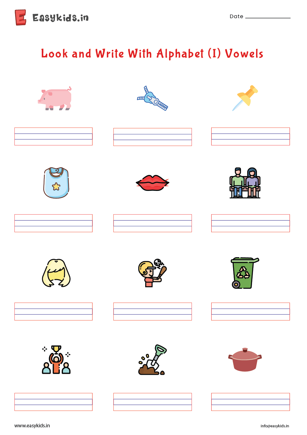 Look and Write - CVC Worksheet with Letter 'i' - EasyKids.in