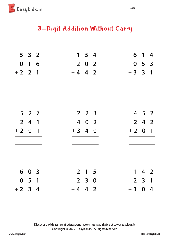 Three digit addition without carry - EasyKids.in