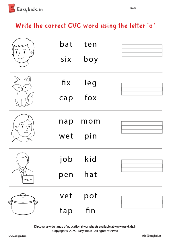LKG English Worksheets - EasyKids.in