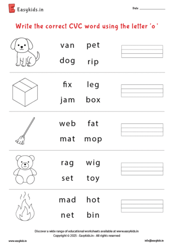 Write the correct word – 'i' sound CVC words - EasyKids.in